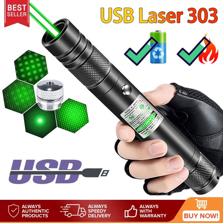 Philibs USB Rechargeable GREEN/RED LASER Pointers 532nm 10000m High Power Laser 303 Lazer ...