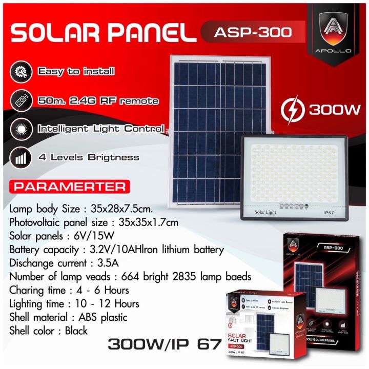 Apollo SOLAR PANEL Spot Light ไฟโซล่าเซลล์ ไฟสปอตไลท์พร้อม โซล่าเซลล์ ...