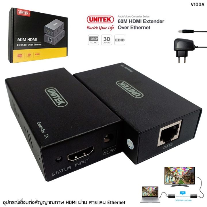 💘อุปกรณ์แปลงสัญญาณภาพ 😍 HDMI Extender 60M HDMI ผ่านสายแลน UNITEK รุ่น ...