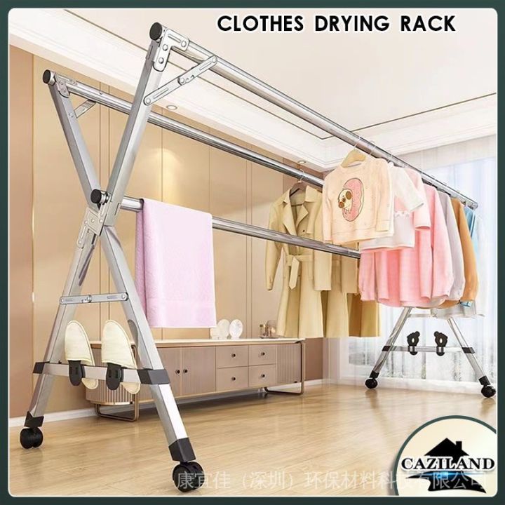 Folded Movable Clothes Drying Rack Stainless Steel Cloth Hanger Rack ...