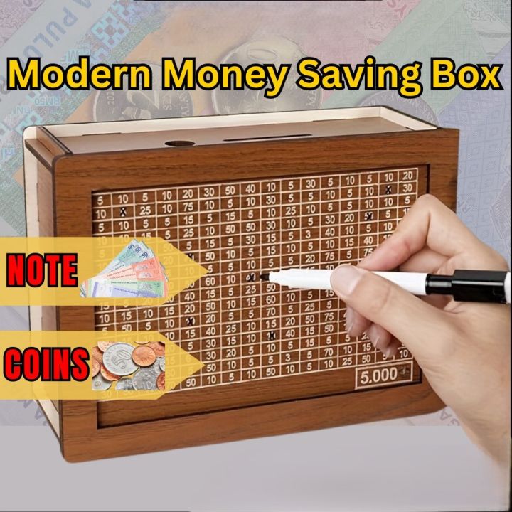 Modern Wood Money Box with number on the box, Tabung Duit, Saving ...