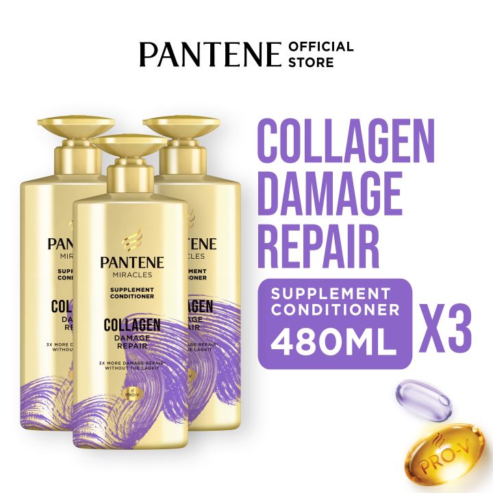 Pantene Miracles Supplement Conditioner Collagen Damage Repair Hair Care 480ml Trio | Lazada PH