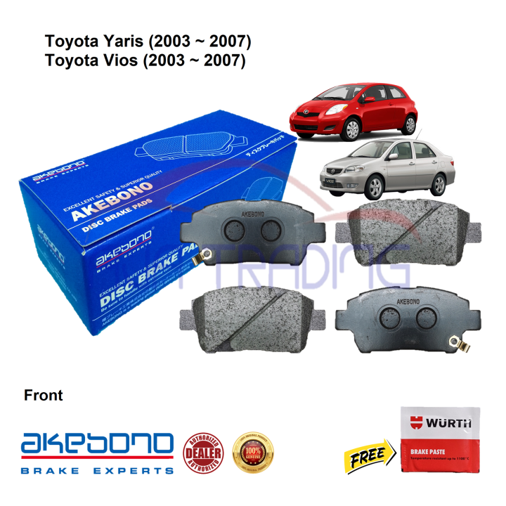Genuine Akebono Front Brake Pads for Toyota Vios (2003 - 2007), Toyota ...