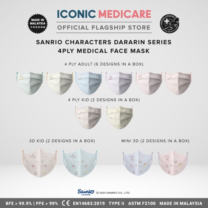 [Kira-Kira Sanrio] Iconic Medicare 4 PLY & KF99 Medical Face Mask ...