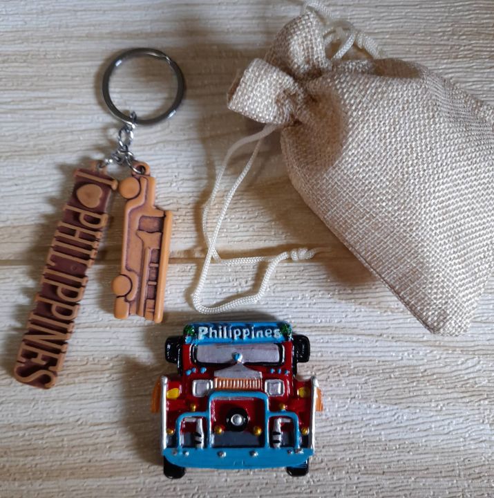 Philippine Souvenirs Jeepney Keychain and Ref Magnet with Abaca Pouch ...