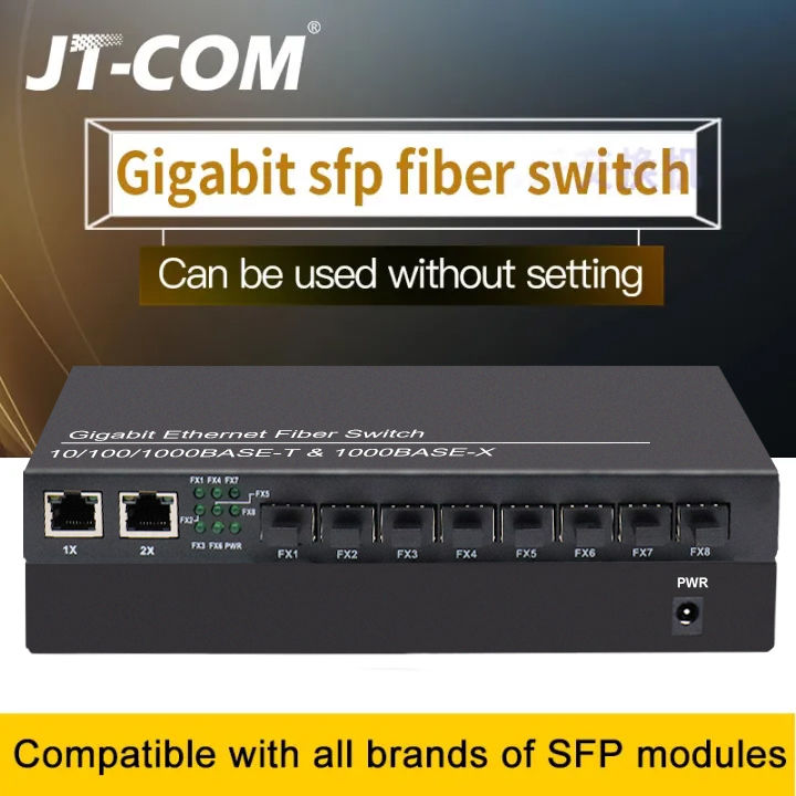 JT-COM Gigabit Ethernet SFP Fiber Switch 1000Mbps SFP Media Converter 8 SFP Fiber Port and 2 ...