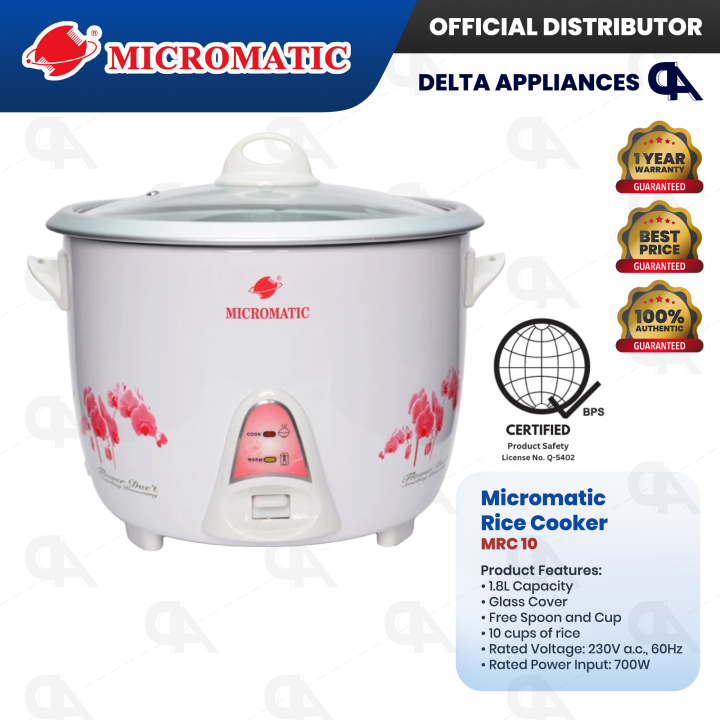 Micromatic Rice Cooker Glass Lid 1.8L 10 Cups 700 Watts Original 1 Year Warranty MRC 10 | Lazada PH
