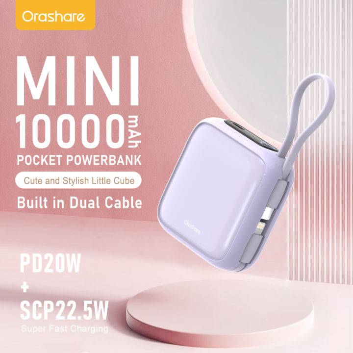 Orashare PCM10 10000mAh Super Mini Power Bank Built-in Cables 22.5W ...