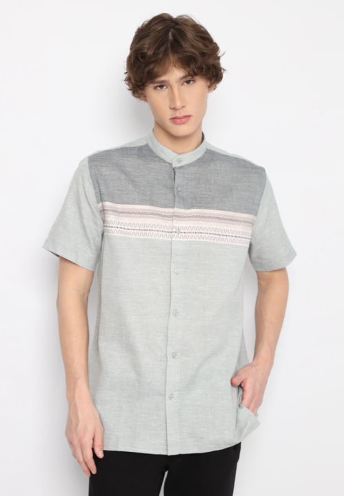Hassenda Koko Linen Border Pria Lengan Pendek Al-Muhtaram Silver Gray ...