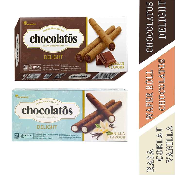 Wafer Rasa Coklat & Vanilla - Chocolatos Delight - Wafer Roll - 90g ...