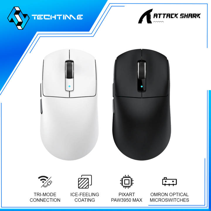 Attack Shark R6 Ultralight Tri Mode Wireless Wired 8K PAW3950MAX Ice ...