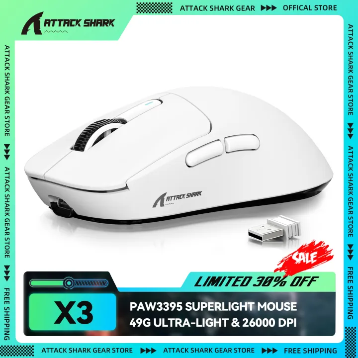 ATTACK SHARK X3 Wireless Gaming Mouse, PixArt PAW3395 Sensor, 26K DPI, 49g Ultralight, Tri-mode ...