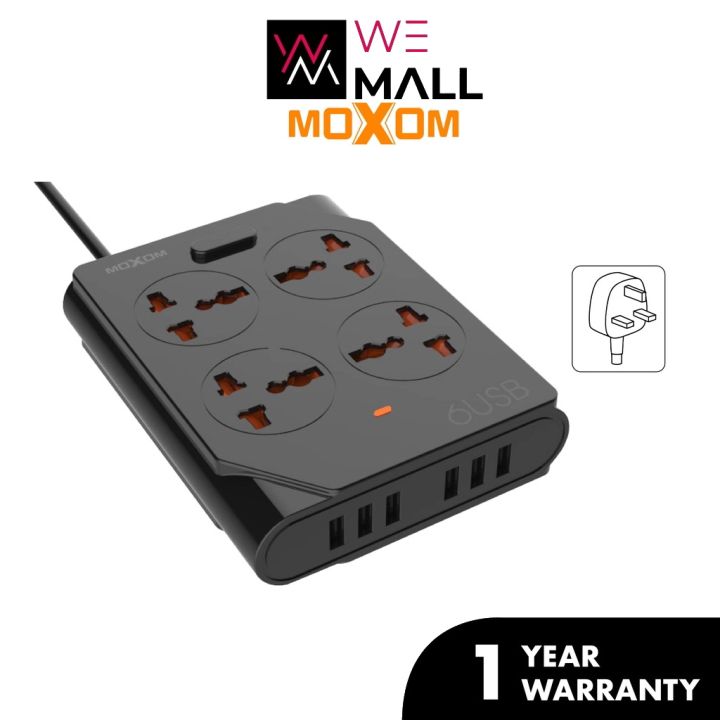 MOXOM KH-63 Power Strip - 1 Year Warranty - 4 Universal Sockets / 6 USB ...