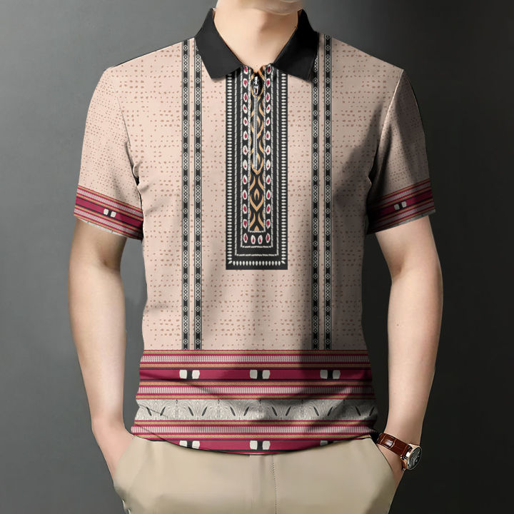 Vintage Zip Polo Shirt For Men 2025 Asean Attire Barong Tagalog For Men ...