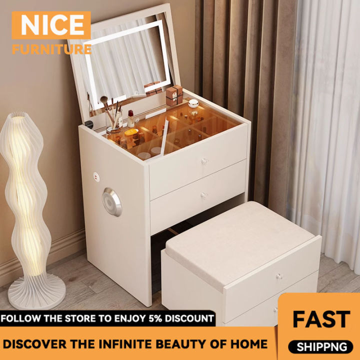 Simple Flip Dressing Table with Led Mirror Home Bedroom Multi -function ...