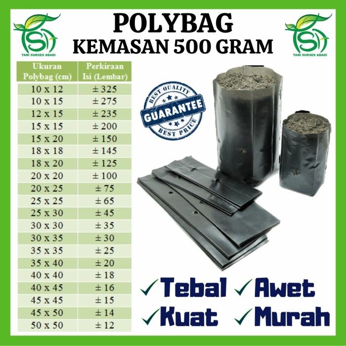 Polybag Semua Ukuran 500 gram - Polibag Tanaman Polibek Plastik Tebal ...