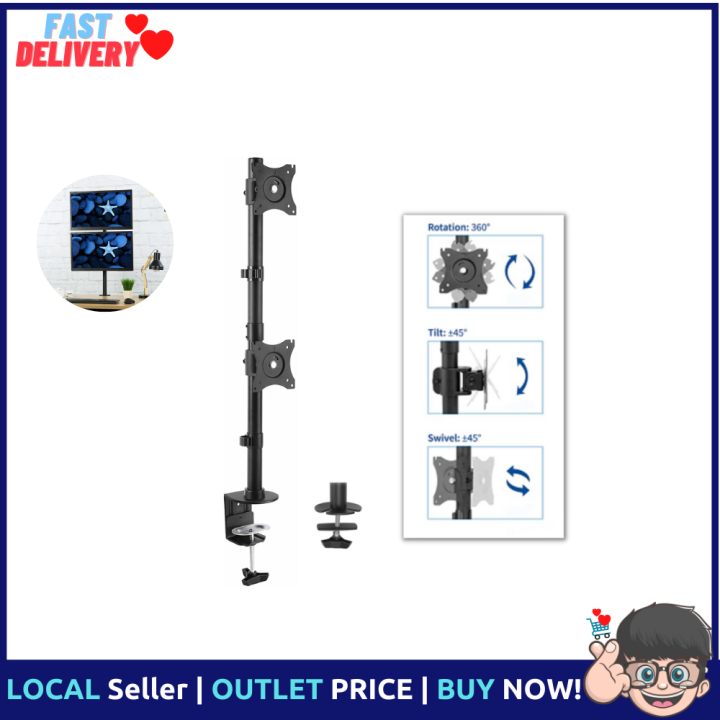 Vertical Dual Monitor Stand - Supports Monitors 13” to 27” - Adjustable ...