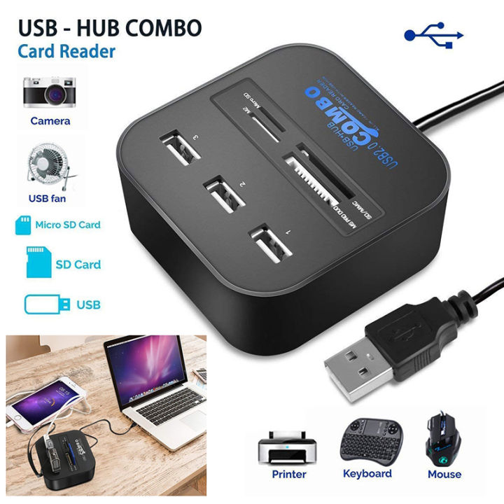Combo Multi Card Reader + 3 USB HUB 2.0 Splitter Multifungsi Serbaguna ...