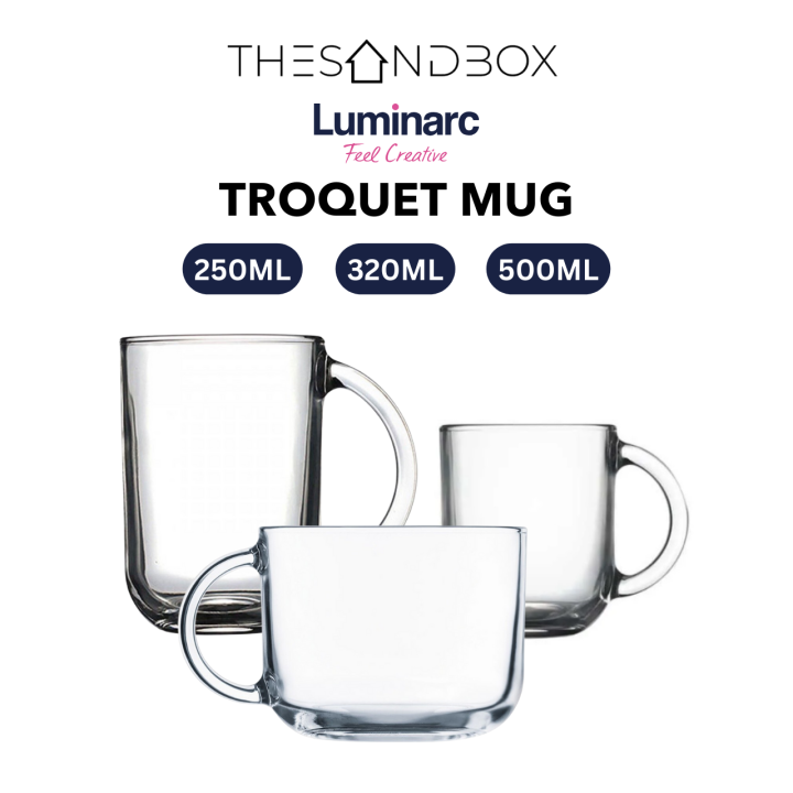 Luminarc Troquet Mug Hot Coffee Tea Handle Premium High Quality Tempered Glass Dishwasher