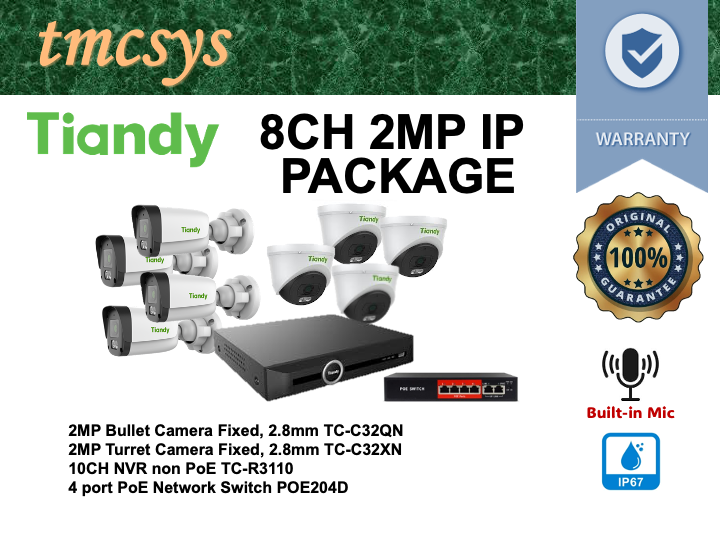 Tiandy 8CH 2MP CCTV Package | Home Security System | Surveillance Camera | Night Vision | Lazada