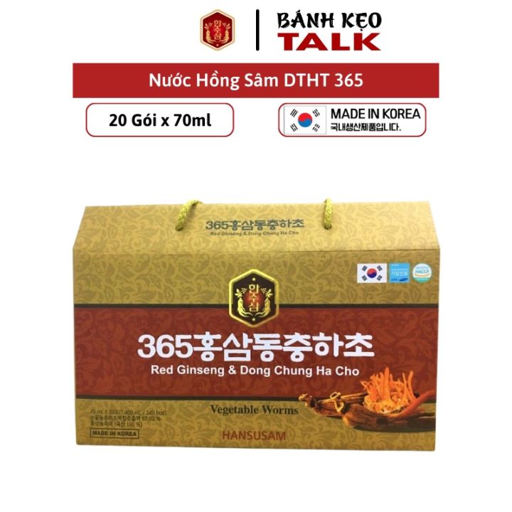 Nước Hồng Sâm Đông Trùng Hạ Thảo 365 HANSUSAM, Hộp 20 gói x 70ml,Chính ...