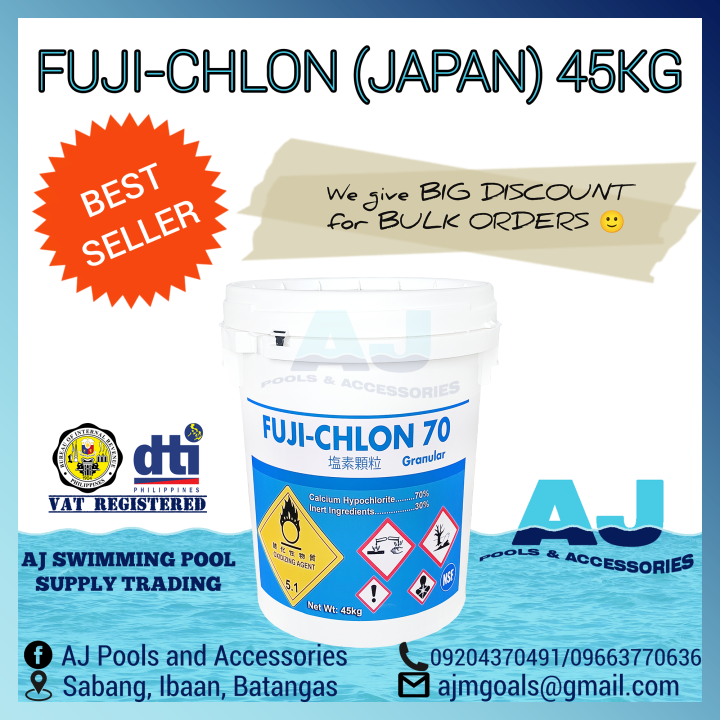 FUJI-CHLON 70% CHLORINE GRANULES 45KGS, 4KG REPACK IN OO3" PLASTIC ...
