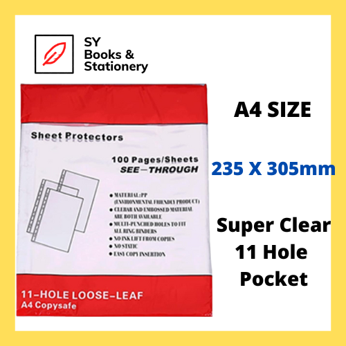 A4 Sheet Protector 0.4mm (100pcs/ pkt) / 11-Hole Transparent Super ...