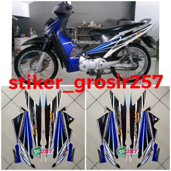 STIKER STRIPING LIS LES BODY SUPRA X 125 D 2005 WARNA BODI PUTIH BIRU ...