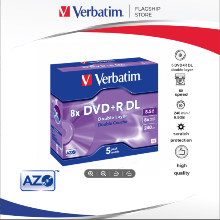 Verbatim DVD+R | 8x/8.5G Double Layer | 5pcs w/Jewel Case | Blank CD's ...