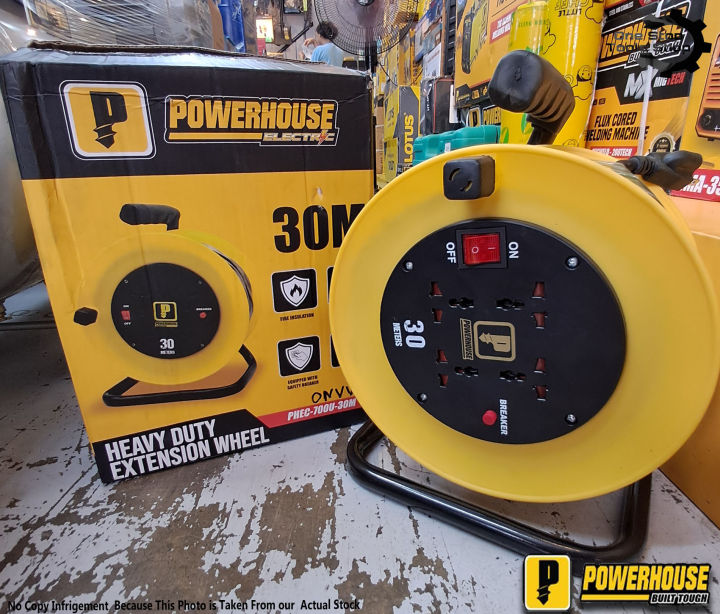 Powerhouse Cable Reel 13A 30M Industrial Type Extension Power Strip 3 ...