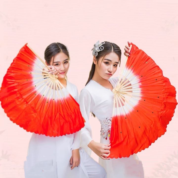 Chinese Fan Dance Costume/ Handmade Bamboo Handle Artificial Silk Folk ...