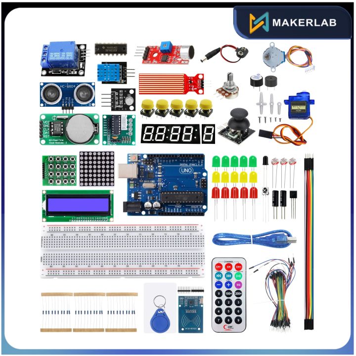 Makerlab Upgraded Starter Kit for Uno R3 DIP with PDF Manual Lessons Compatible with Arduino ...