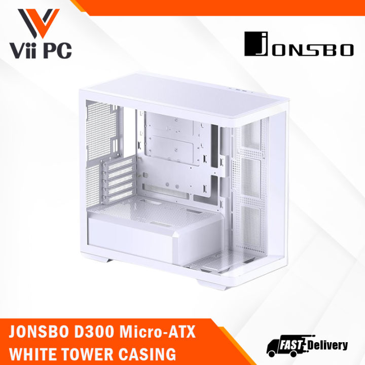 JONSBO D300 Large Micro-ATX BLACK/WHITE TOWER CASING - One-piece Glass ...