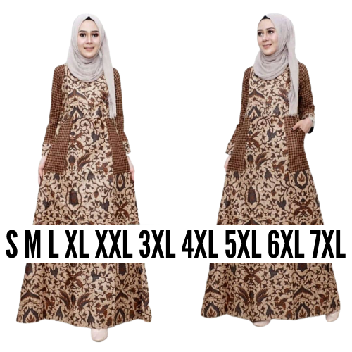 Gamis Batik Wanita Muslim Motif keraton S M L XL XXL 3L 4L 5L 6L 7L 8L 9L 10L | Lazada Indonesia