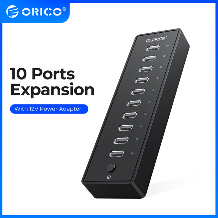 ORICO USB HUB 10 Port ABS USB2.0 HUB With 12V Power Adapter High Speed ...