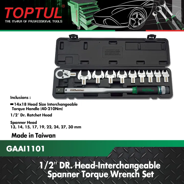 Toptul 11PCS 1/2" DR. Head-Interchangeable Spanner Torque Wrench Set ...