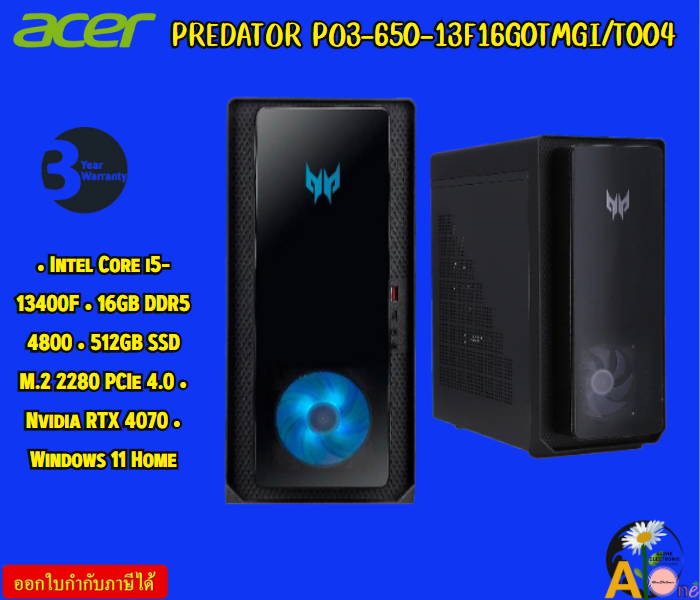 ACER PREDATOR PO3-650-13F16G0TMGI/T004-BK Windows 11 Home 512GB SSD M.2 ...