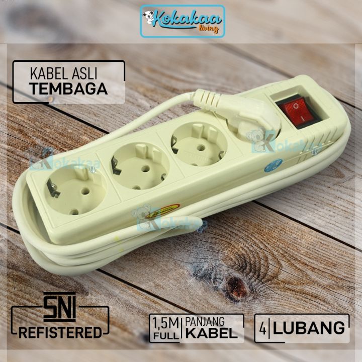 SUNFREE Stop Kontak Listrik 4 Lubang Colokan + Kabel 1,5 METER With ...
