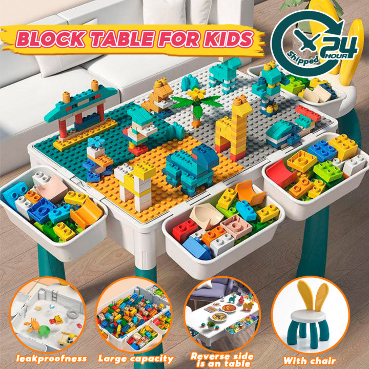 Multifunctional building block table for kids Track building block ...
