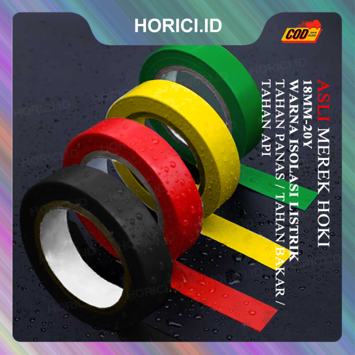 HORICI TAPE 18*20Y ISOLASI LISTRIK PVC HITAM/MERAH/KUNUNG/HIJAU/BIRU ...