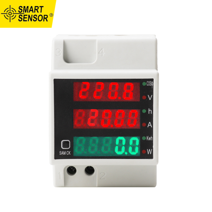 Smart Sensor AC80-300V 100A Digital Energy Meter DIN Rail Multimeter ...