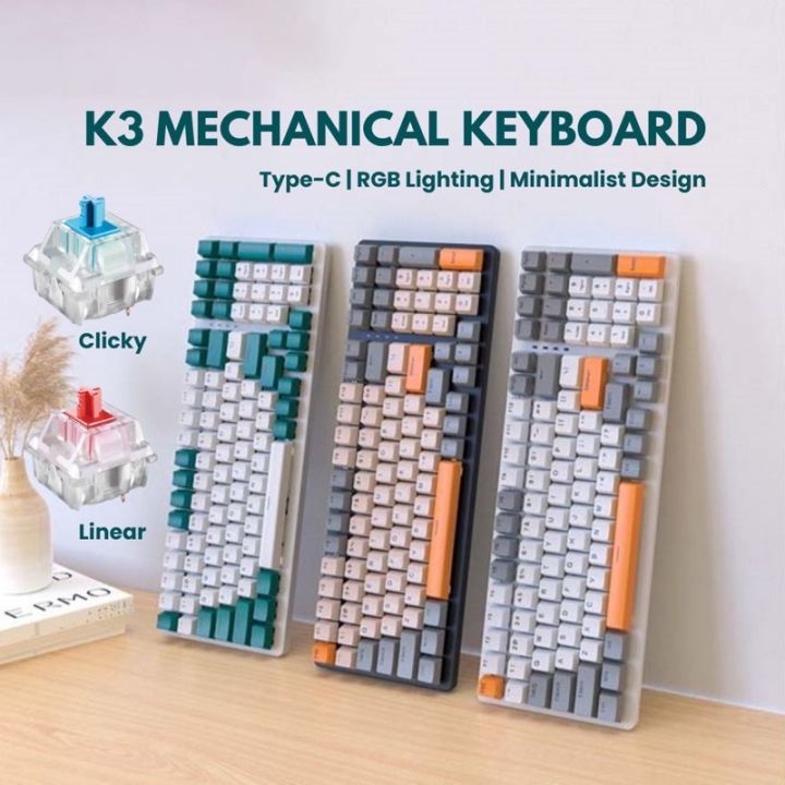 【XMT】ZIYOULANG K3 98 Keys Mechanical Keyboard USB Wired Gaming Keyboard Colorful RGB Lights ...