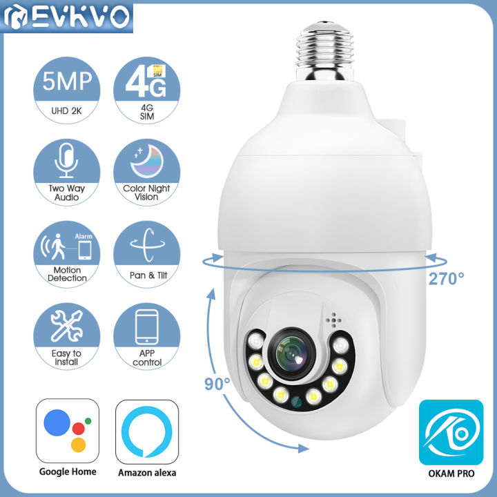 EVKVO 5MP 4G SIM Card PTZ IP 5G WIFI Camera Lamp E27 Bulb Auto Tracking ...