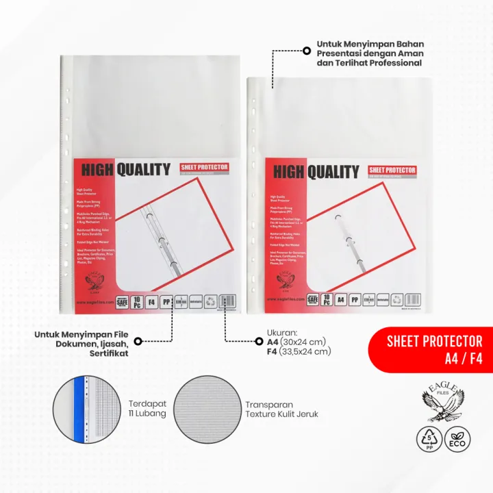 Eagle Files Sheet Protector Simpan File Dokumen Ijazah Sertifikat Awet PP Pockets A4 F4 Folio ...