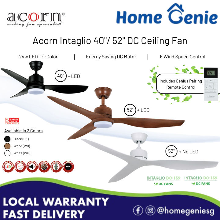 Acorn DC-159 Intaglio Downrod DC Motor Ceiling Fan 40"/ 52" with 24W ...