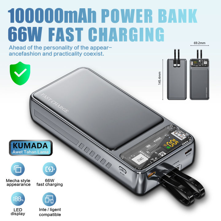 【KUMADA】Power Bank Awet Tahan Lama 100000mAh 66W Power Bank Fast ...