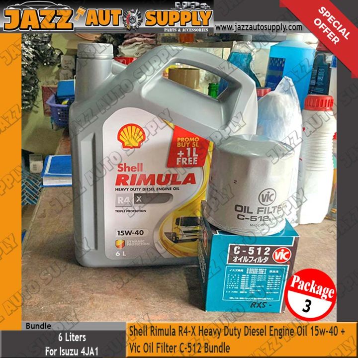 Shell Rimula R4-X Heavy Duty Diesel Engine Oil 15w-40 + Vic Oil Filter ...