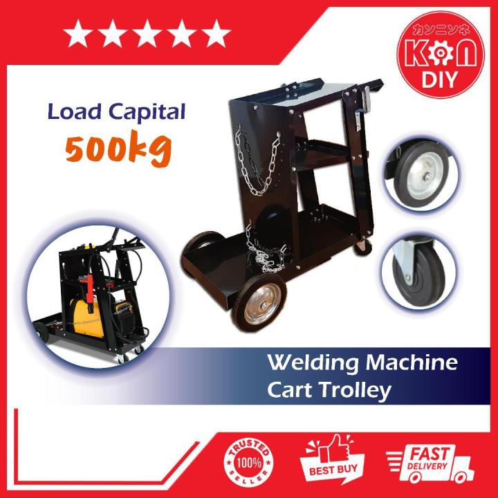 HEAVY DUTY BLACK 3 Tier Welding Trolley MIG TIG MMA ARC PLASMA CUTTER ...