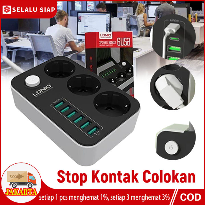 Stop Kontak 3 Power Socket 6 USB Charging Anti Static - LDNIO Model ...