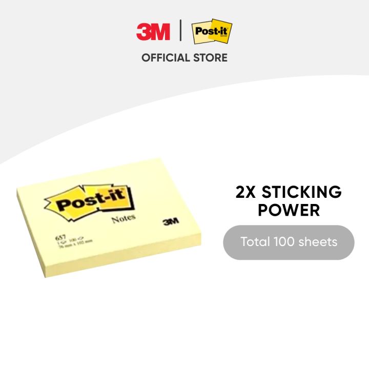 3M™ Post-it® Sticky Notes, 657, 2x Sticking Power, 100 pcs/pad, 3x4in ...